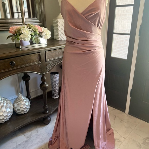 Dresses | Satin Ash Rose Gown With Slit | Poshmark